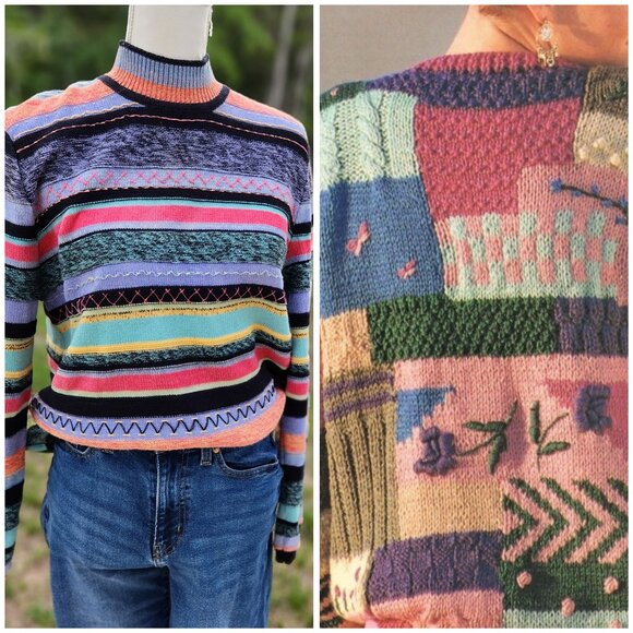 Vintage | Sweaters | Authentic 8s 90s Eclectic Bold Color Fade Sweater ...